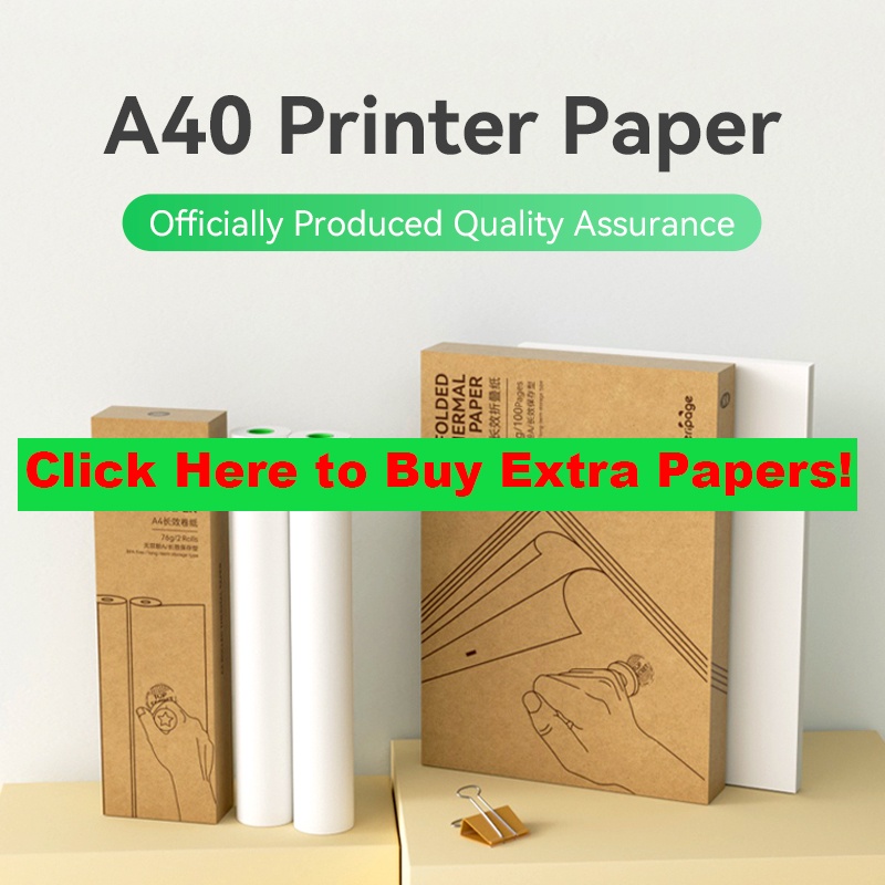 PeriPage A40 Printer A4 Paper Portable USB Bluetooth Wireless Thermal ...