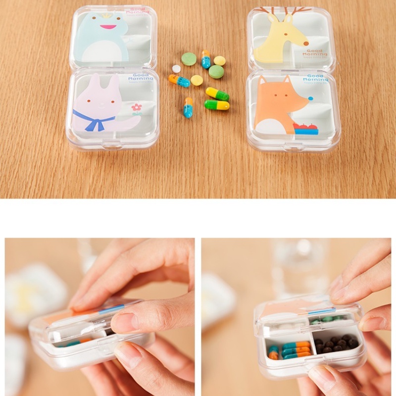 4 Grids Cute Cartoon Medicine Storage Box Travel Portable Pill Boxes ...