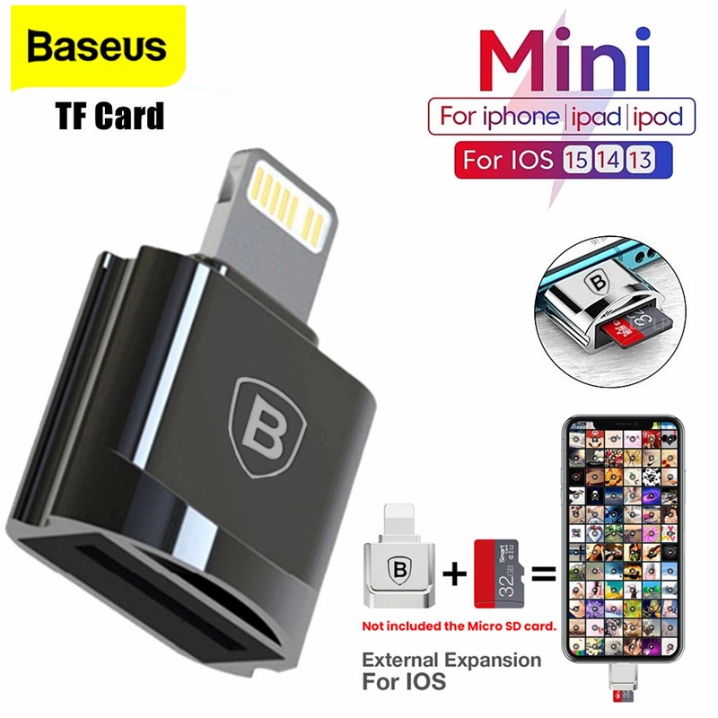 Baseus Mini Micro SD TF Card Reader Adapter 8Pin OTG Memory Card Reader ...