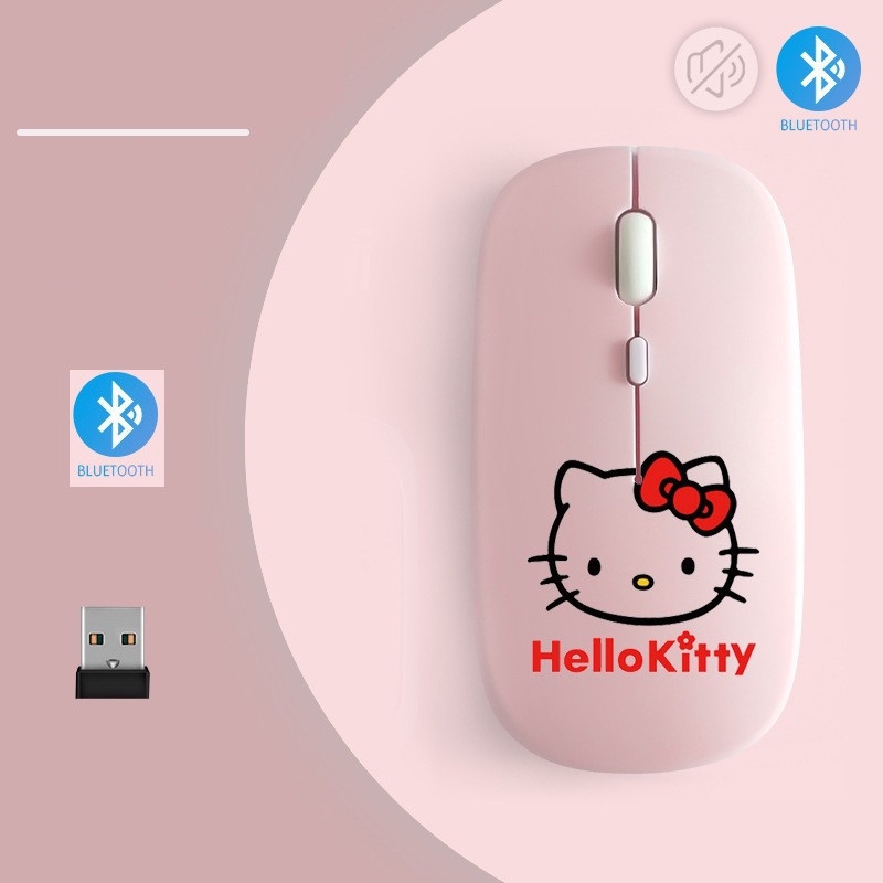 2.4GHz + Bluetooth Dual Mode Mouse Pink Hello Kitty Mouse Cute Cartoon ...