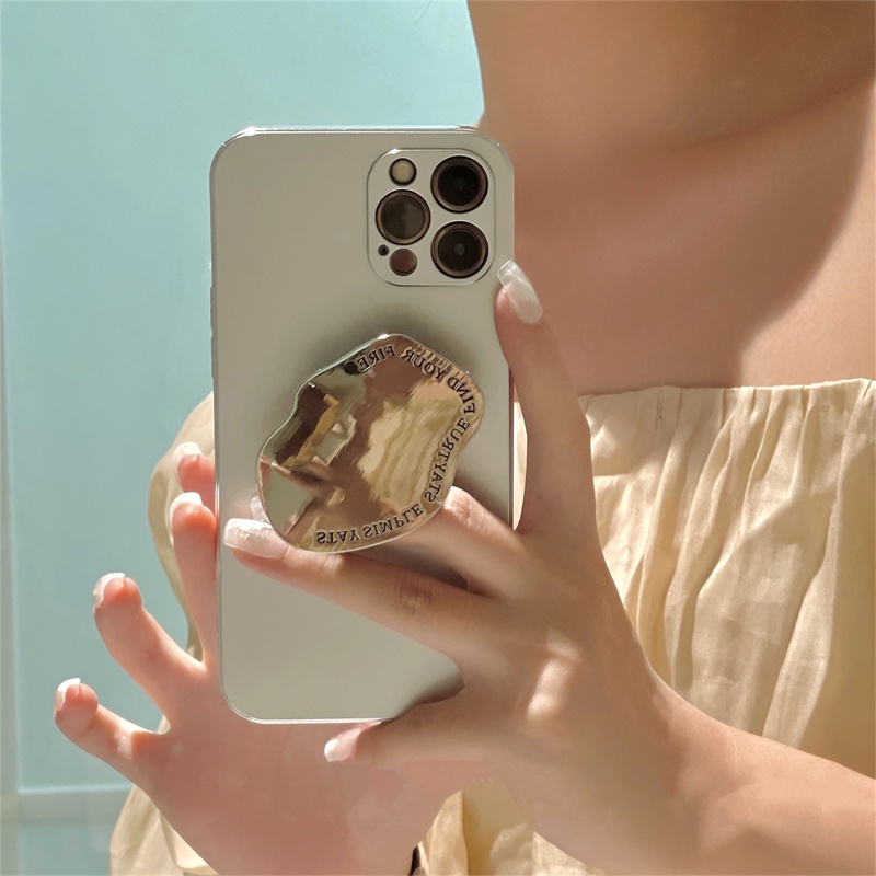 Irregular Silver Metal Letter Mirror Universal Phone Holder Griptok For iphone Grip Tok Folding ...