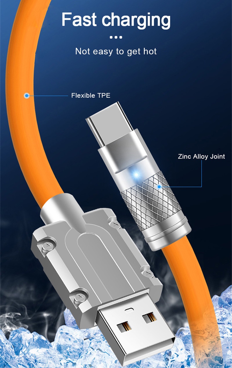 120W 6A Super Fast Charging Cable Type-C Liquid Silicone Cable Quick ...