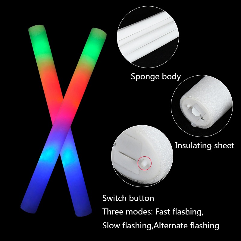 20pcs Foam Light Stick Concert Colorful LED Light Stick Cheer Tube Glow ...