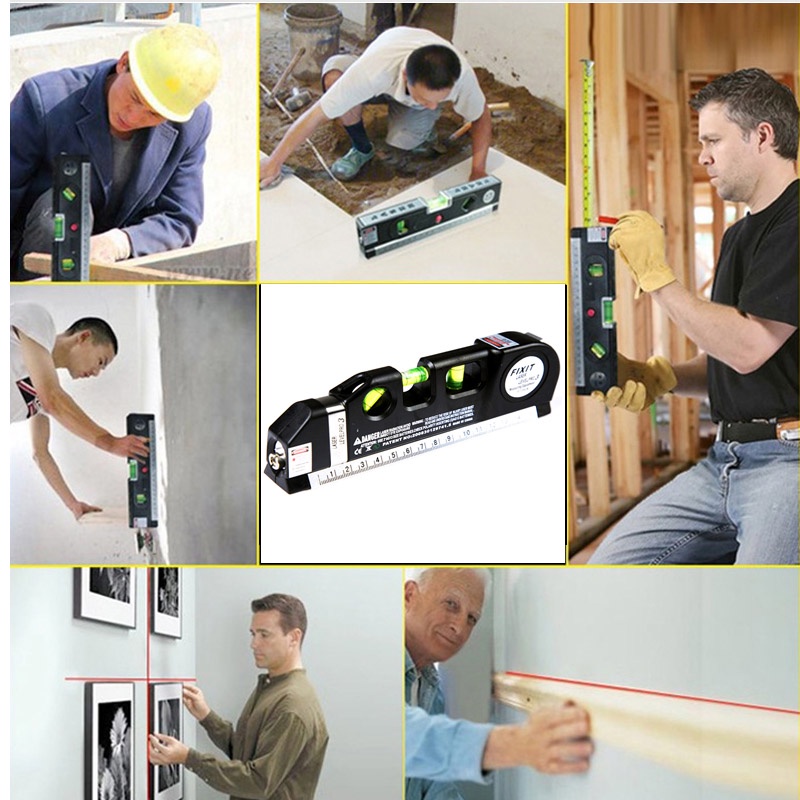 4In1 Multipurpose Spirit Level Laser Horizon Vertical Measure Tape ...