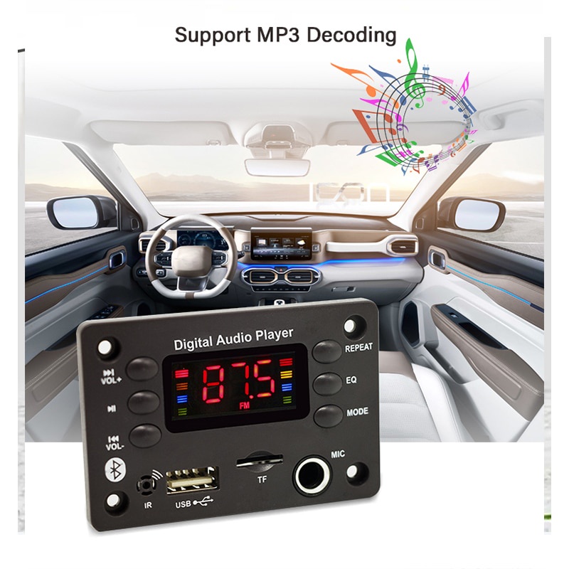 Bluetooth5.0 MP3 Decoder Board DC 5V 12V Lossless Car Audio Amplifier ...