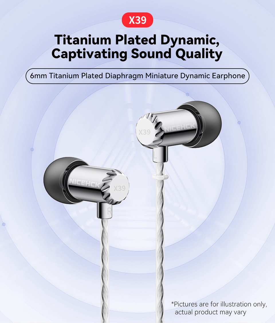 NiceHCK X39 3.5mm L Plug HIFI Wired In-Ear Earphone Mini 6mm Titanium ...
