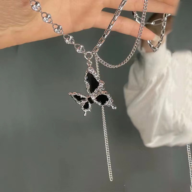 Sweet Cool Girls Black Butterfly Necklace Choker Clavicle Chain Niche ...