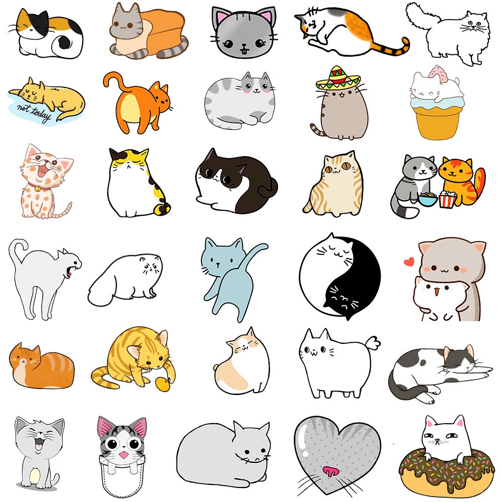 MUYA 50pcs Cute Cat Sticker for Journal Animal Graffiti Stickers for ...