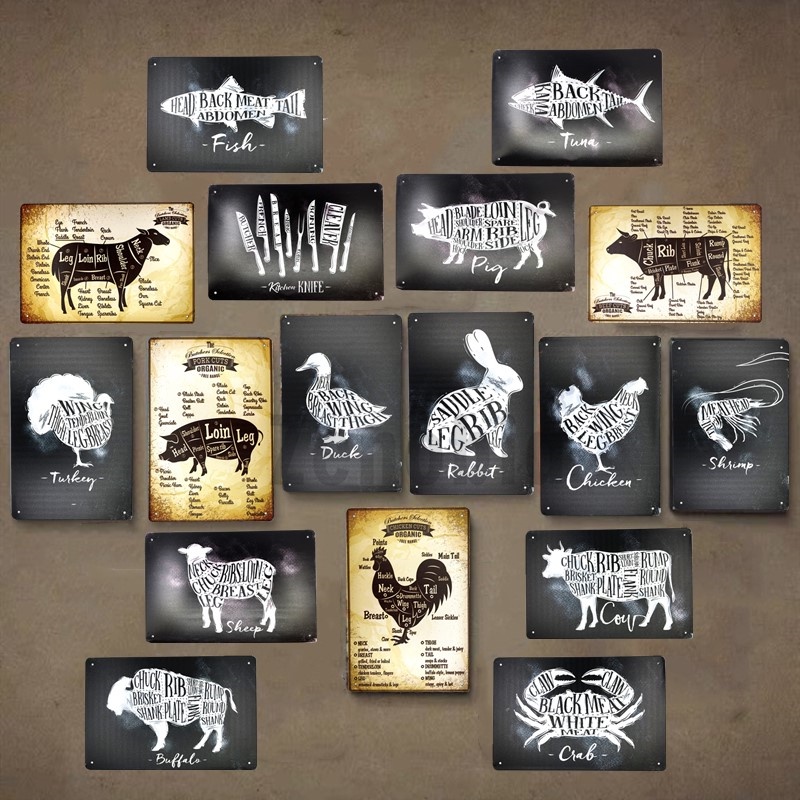 2024 BUTCHER'S GUIDE Beef Pig Chicken Meat Shop Collection TIN SIGN ...