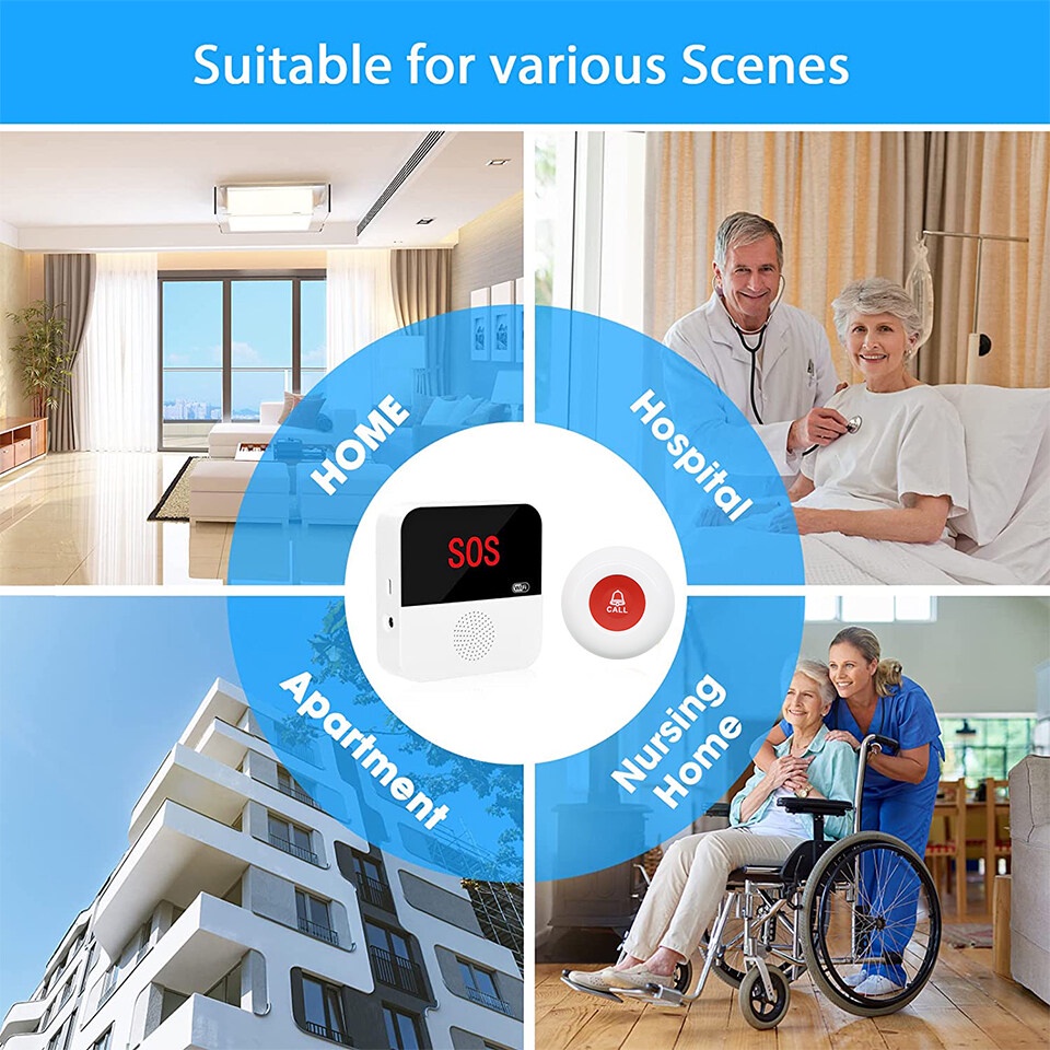 Daytech WiFi Smart Wireless Caregiver Pager Call Button System Nurse Calling Alert System for ...