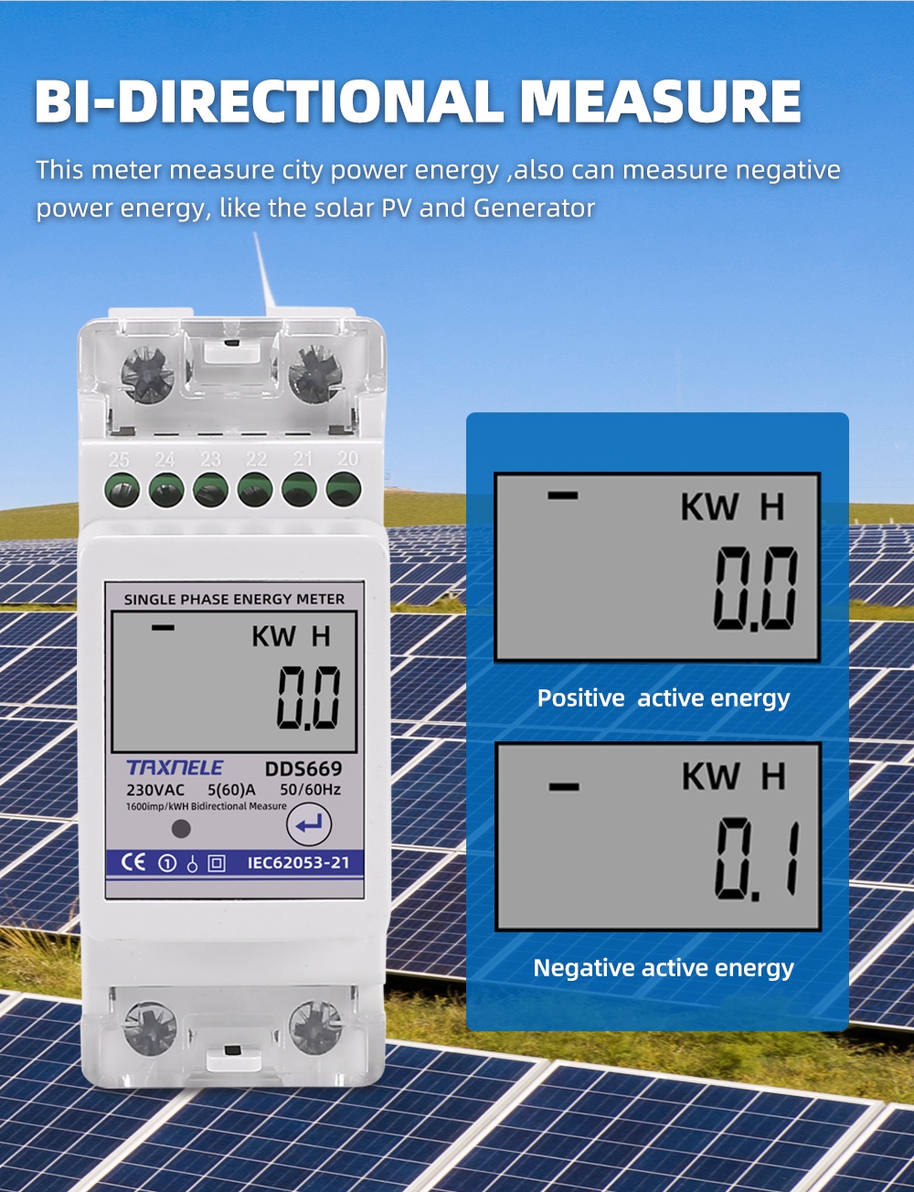 230V 60A Multifunction Bi directional Energy Meter Import Export KWH ...