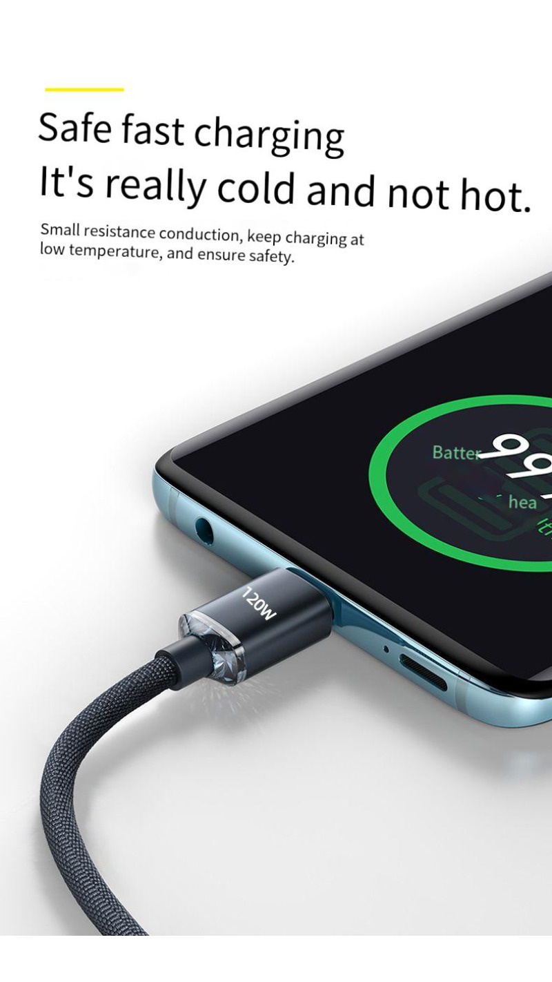 120W Type C to Type C Cable For Samsung Mobile Phone Fast Charge USB C ...