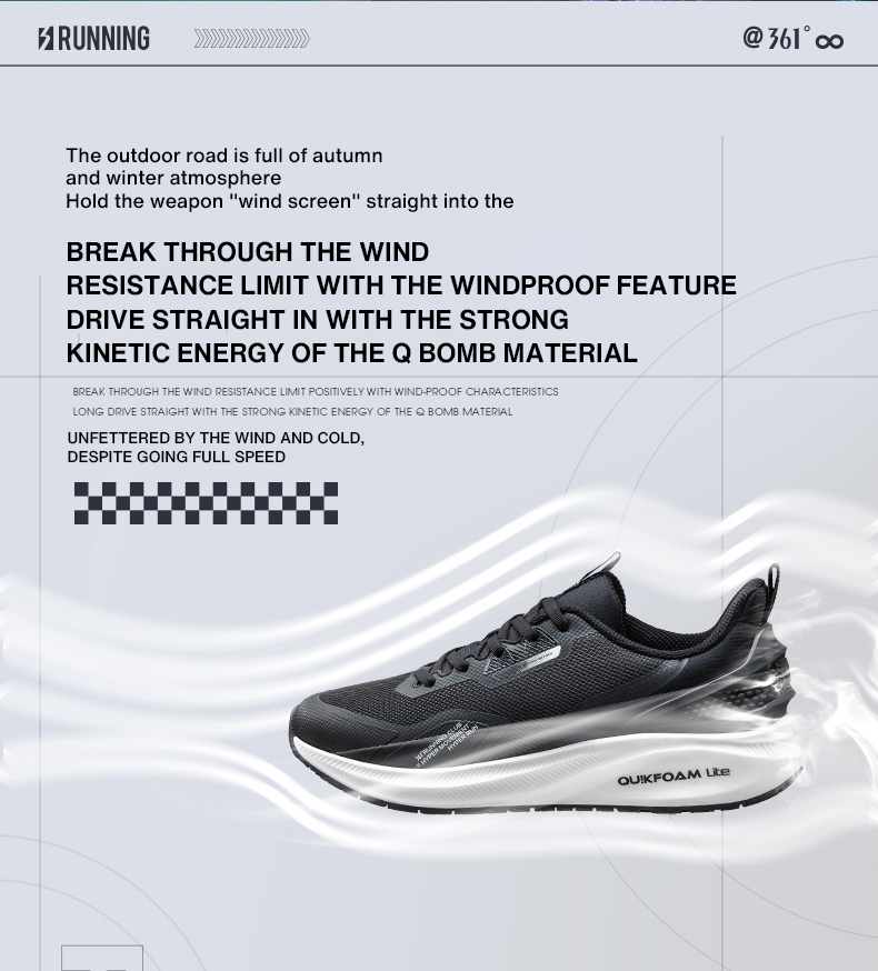 361 Degrees Windblock Men Running Sports Shoes Casual Shock Absorbing ...