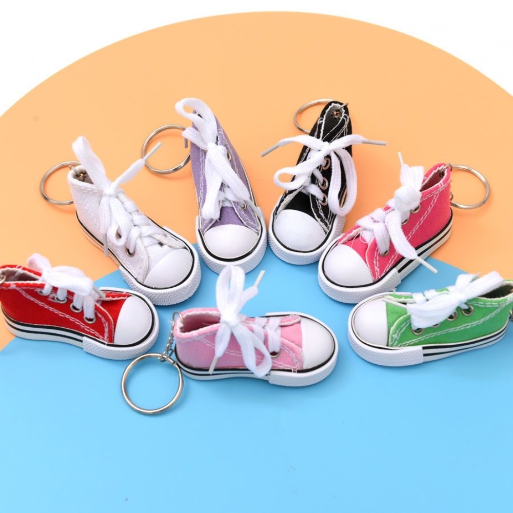 Cute Mini Canvas Sneaker Keychain Motorcycle Stand Sport Shoes Keyrings ...
