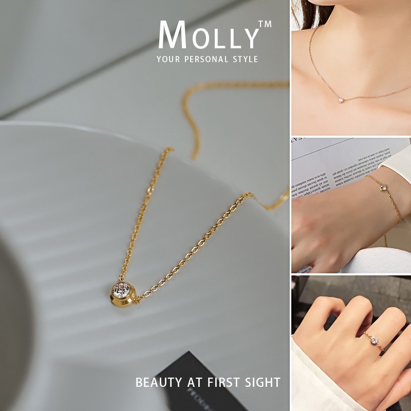 MOLLY Stainless Steel Single Diamond Necklace for Women Non Tarnish 18K ...