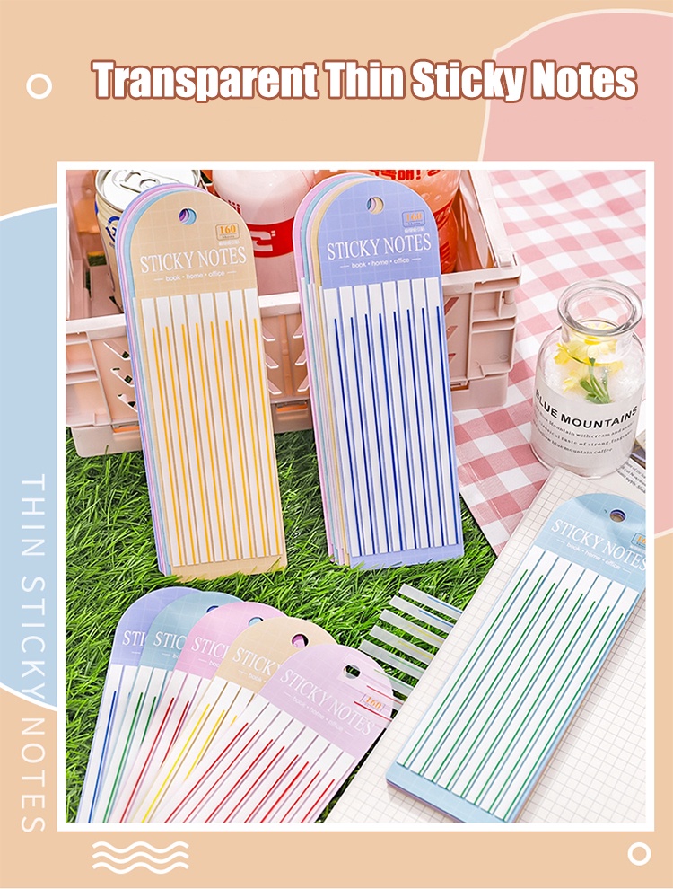 JIANWU 160 Sheets Thin Strip Lined Sticky Notes Creative DIY ...