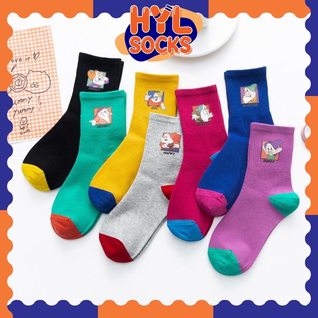 HYL 1 Pair of Seven Dwarfs Snow White Printed Cartoon Men Women Crew ...