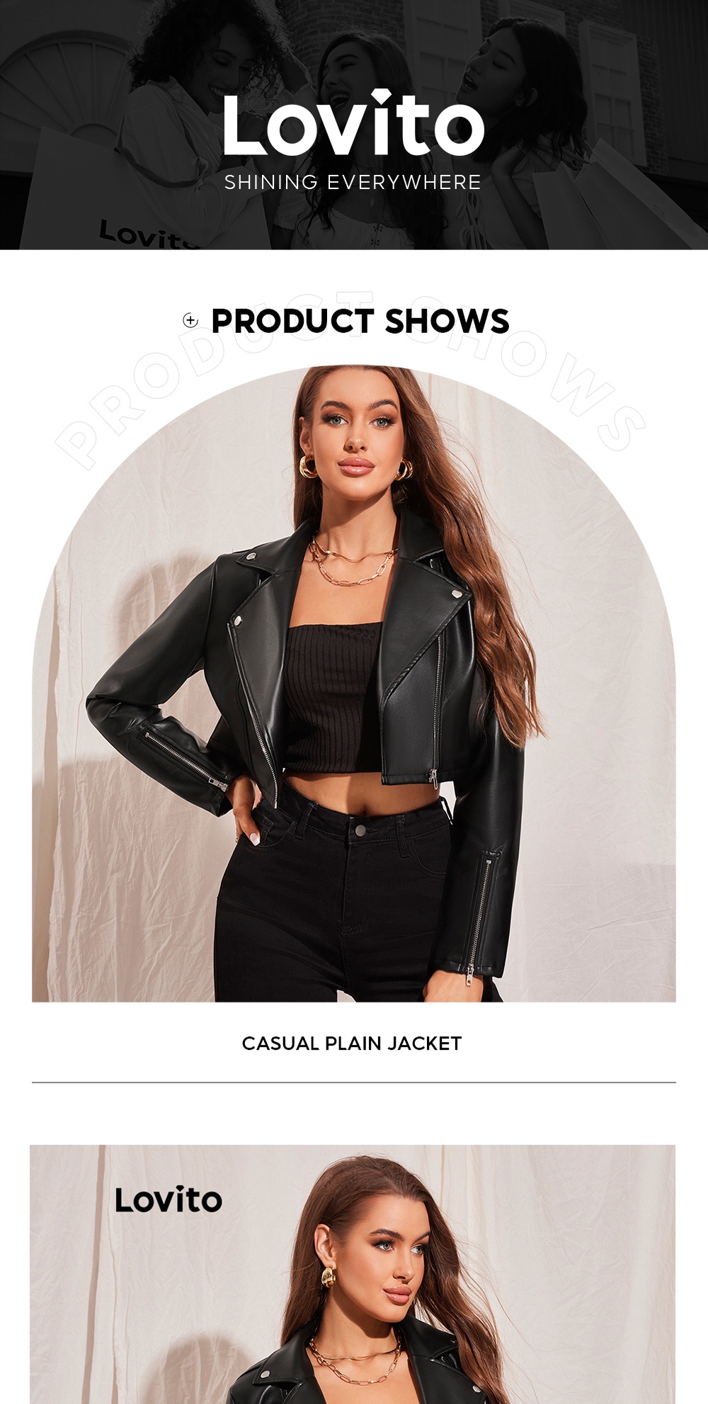 Lovito Women Casual Jacket Plain Zipper PU Leather Lapel Neck Moto ...