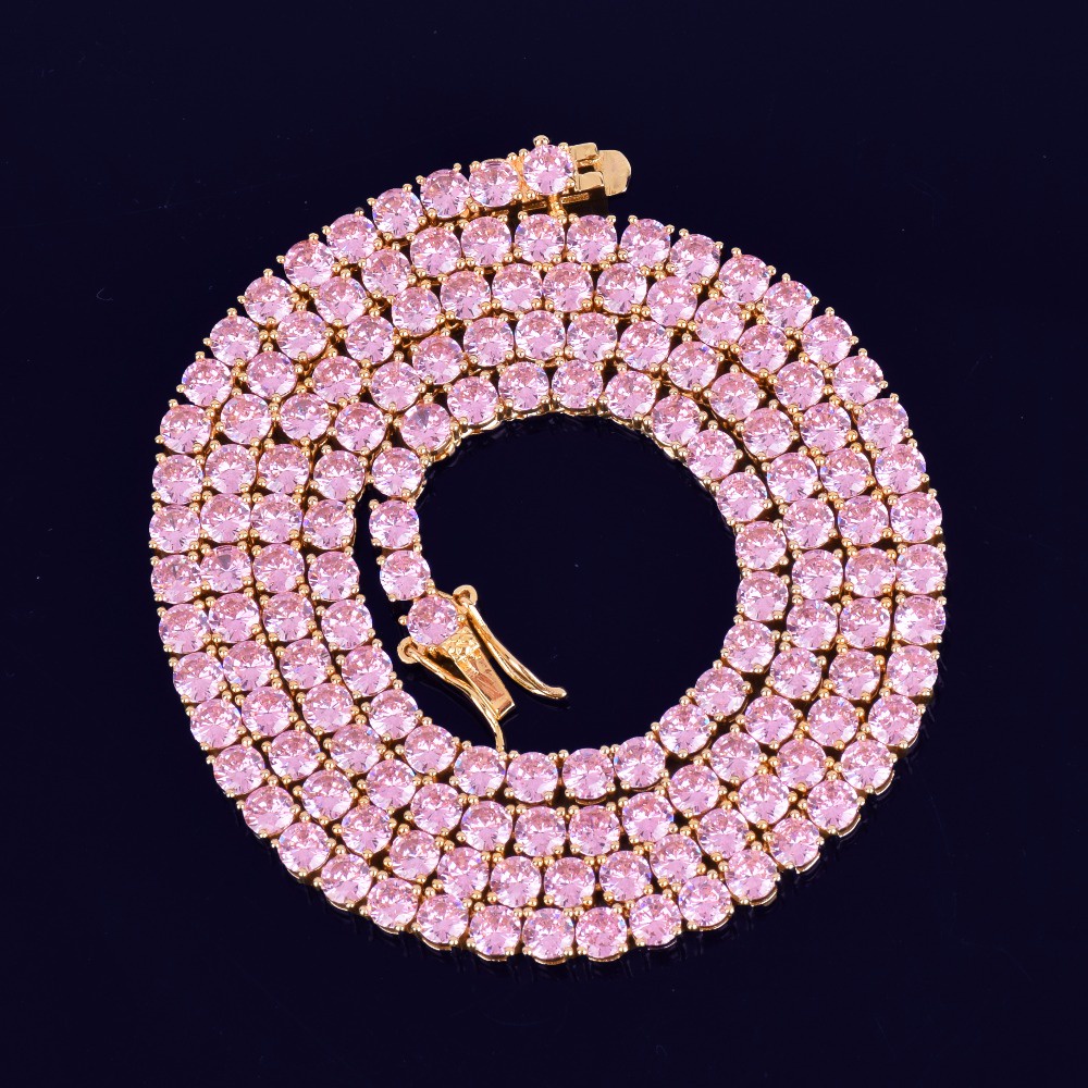 Bubble Letter Pink Tennis Chain for Men Necklace Hip Hop Jewelry Real ...