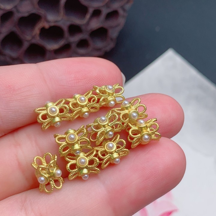 14k Color Retention Sand Gold Shell Beads Inlaid Double Receptacle ...