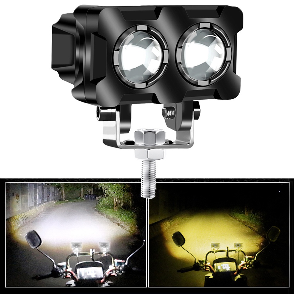 Universal Motorcycle Headlight LED Spot Light Owl 2 Lens White Yellow ...