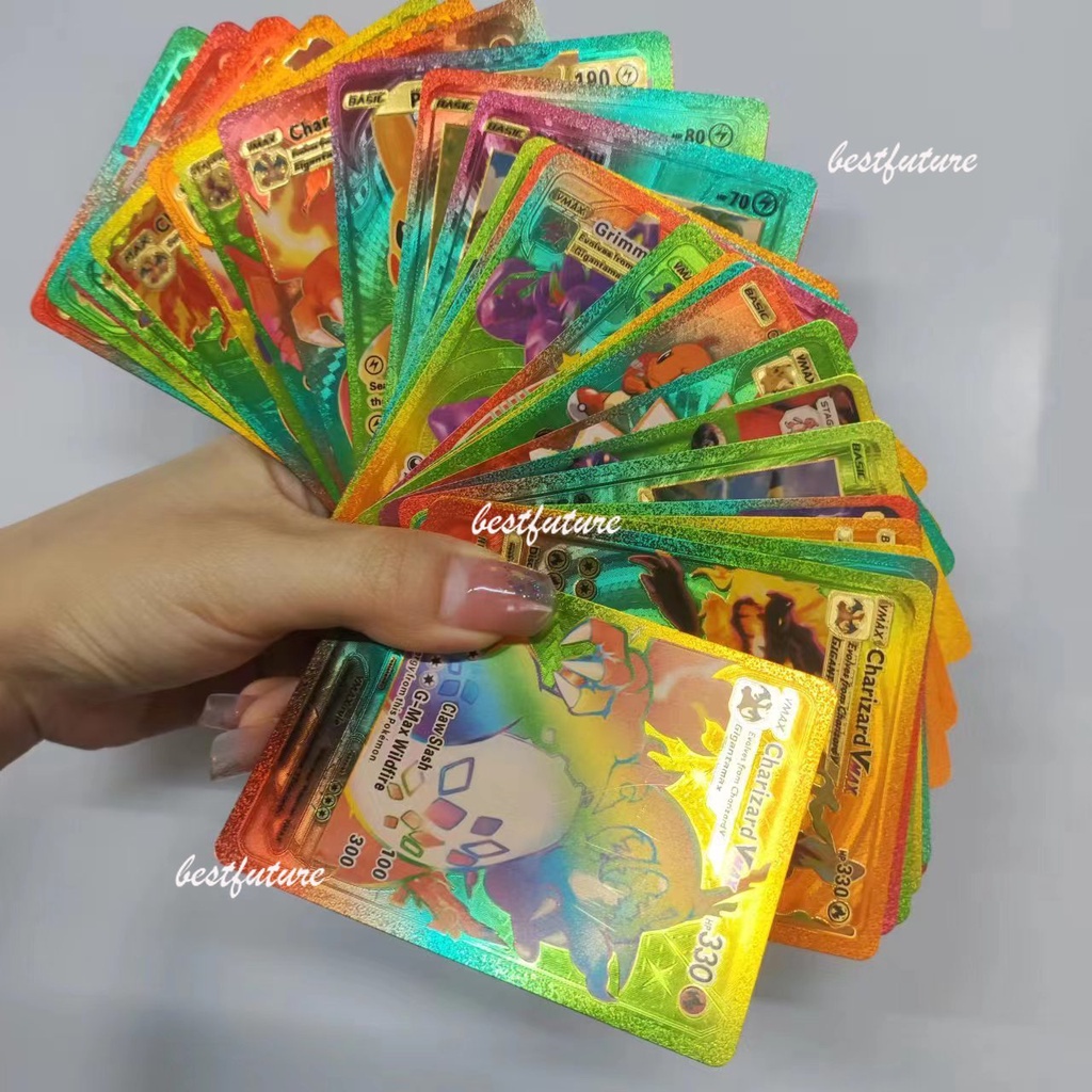 55 Piece Card Pokemon Cards gold Metallic Vmax GX Energy Charizard ...