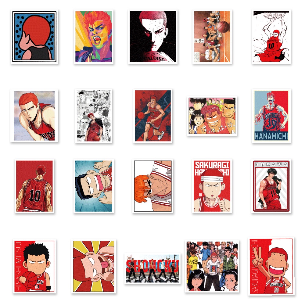 MUYA 50pcs SLAM DUNK Japanese Anime Stickers Waterproof Boys Basketball ...
