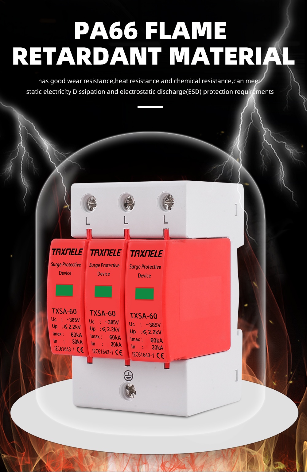 SPD 3 Phase Surge Protector Low Voltage AC Distribution Household ...
