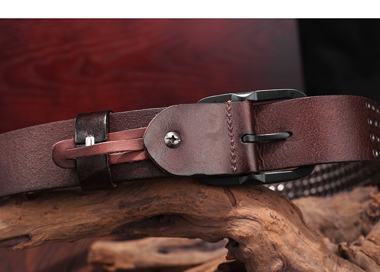 2023 Luxury Metal Rivet Punk Hip-Hop Belt NEW Genuine Leather mens ...
