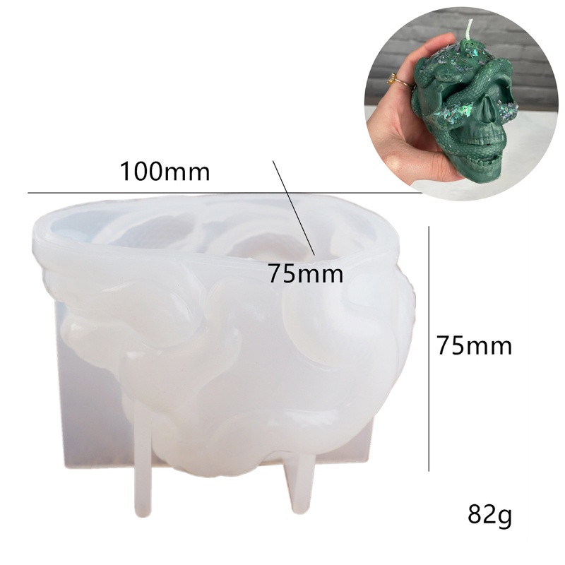 3D Skull Snake Head Candle Silicone Mold DIY Halloween Ornament Epoxy ...
