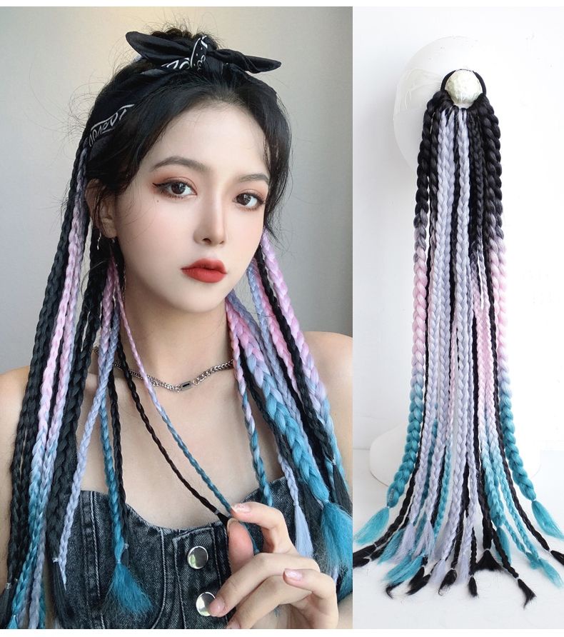 Gradient Dirty Braids Wig Ponytail Female Summer Street Dance Hip-Hop ...