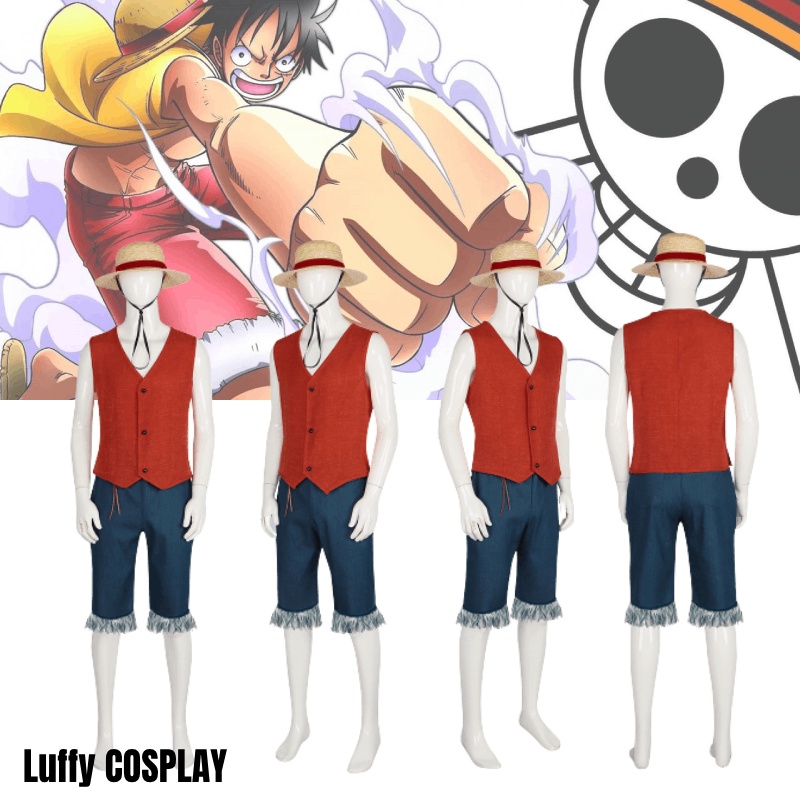 One Piece Luffy Real-life Movie Cosplay Costume Hat Set Halloween Xmas ...