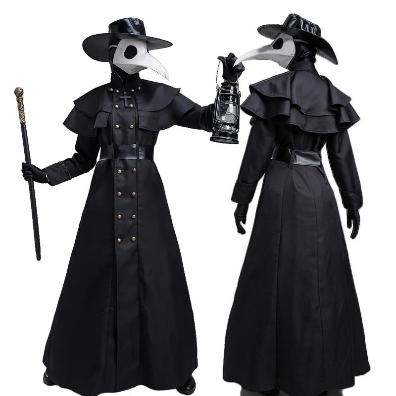 Halloween Medieval Hooded Robe Plague Doctor Costume Mask Hat for Men ...
