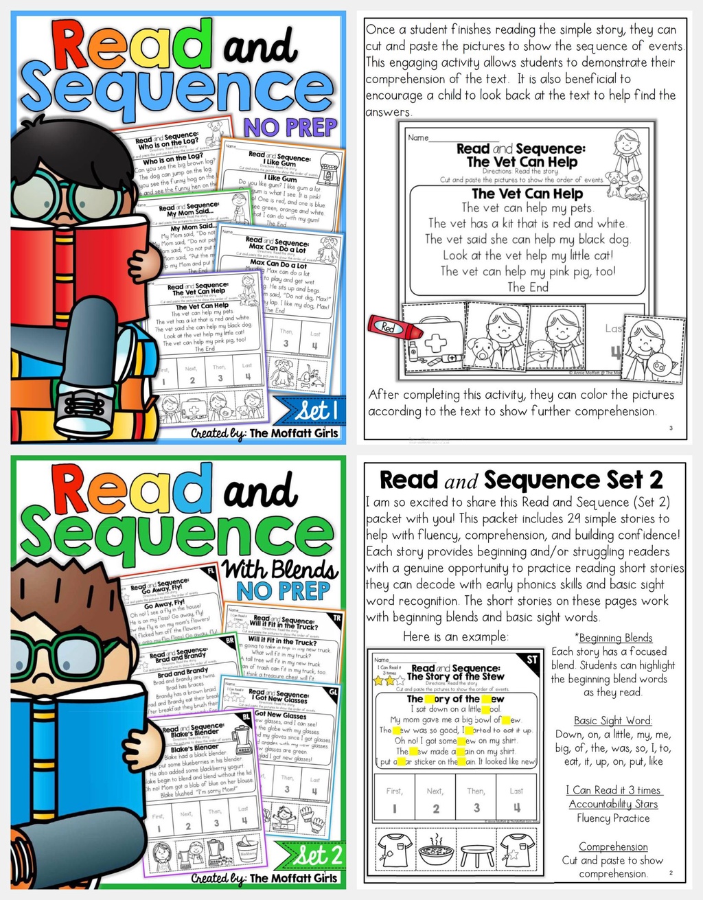 4 books Read and Sequence with CVCe words Digraphs Blends - kid ...