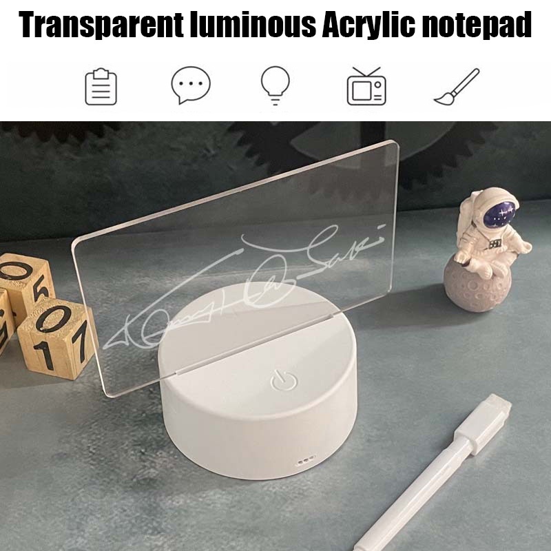 3D Lamp Acrylic Note Board USB LED Night Light Clear Writing Boards ...