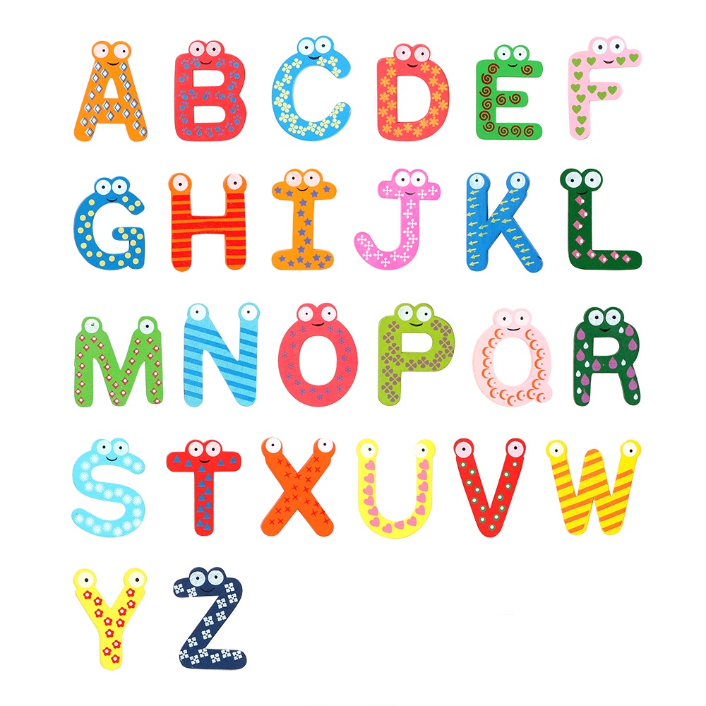 26 Letters Fridge Magnet Montessori Cartoon Wooden Learn Color Alphabet ...