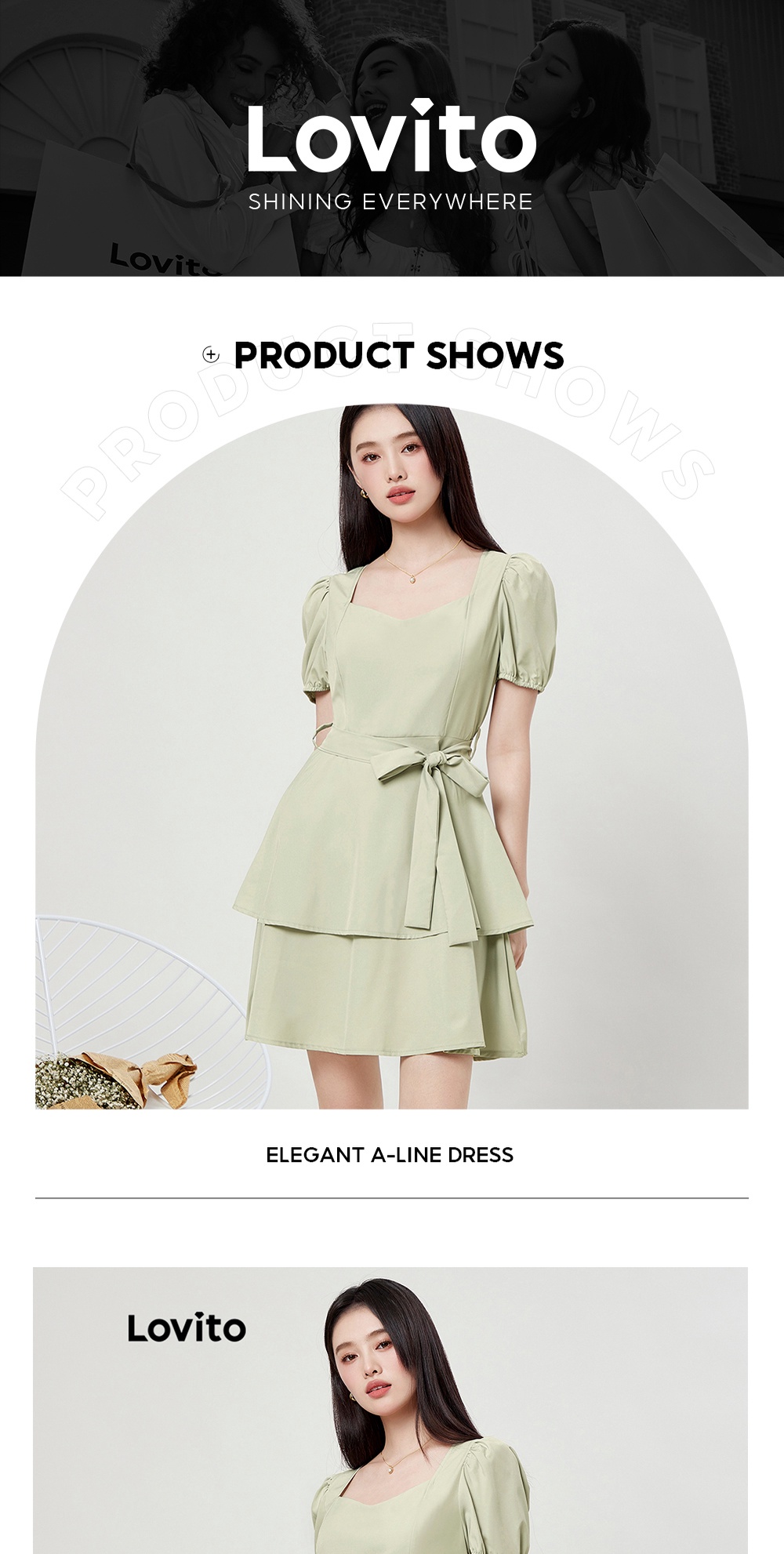 Lovito Elegant Plain Puff Sleeve Popover Women Dress L33ED051 | Shopee Philippines