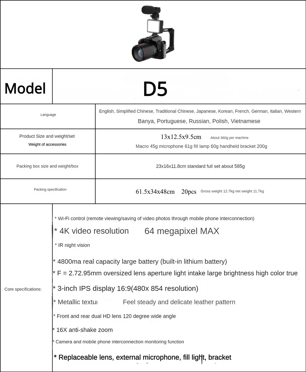 64-megapixel night vision DSLR camera 4K Professional Camcorder WIFI ...