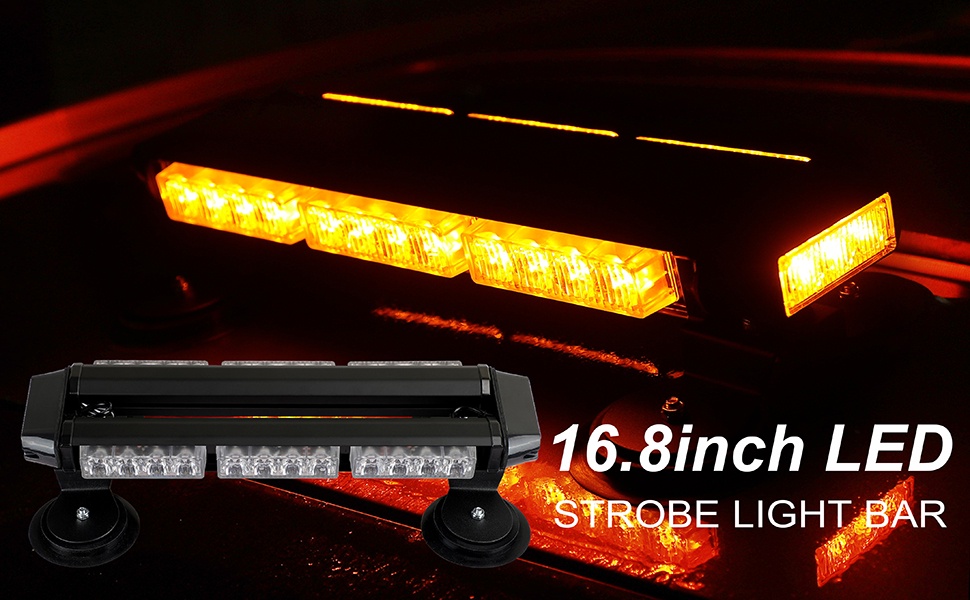 16.8-In LED Strobe Flashing Light Bar, 26 Flashing Modes High Intensity ...