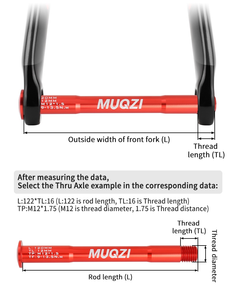 MUQZI MTB Thru Axle 12x100 12x142 12x148 Bike Front Rear Hub Skewers 122 166 171 175 180 192mm ...