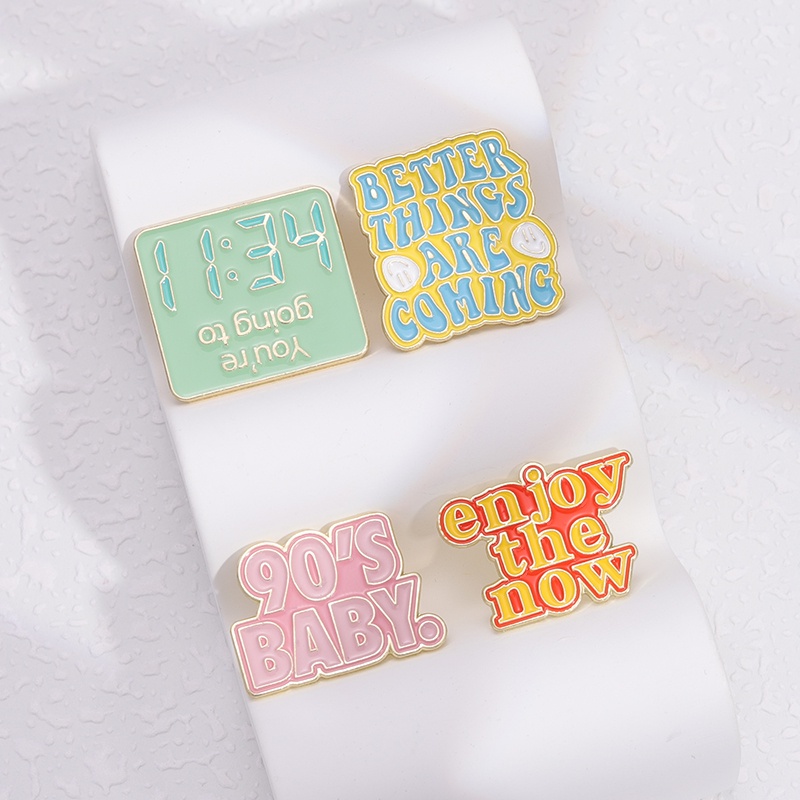 16 Styles Creative Personality Slogan Enamel Lapel Pin Colorful Text ...