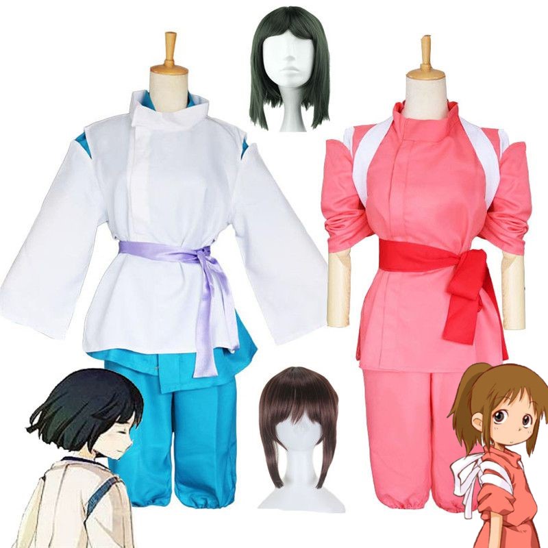 Anime Movie Spirited Away Chihiro Cosplay Costumes Cute Pink Blue ...