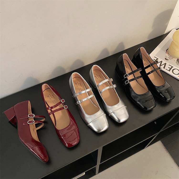 Women's high-heeled shoes square head thick heel fashionable Muller ...