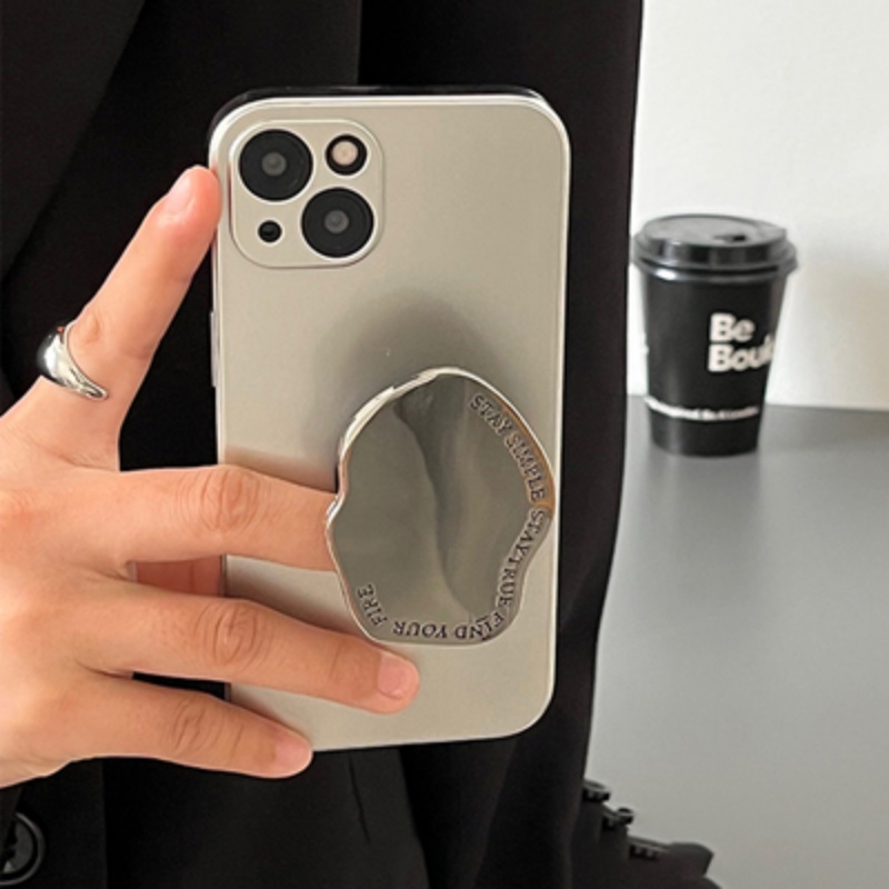 Irregular Silver Metal Letter Mirror Universal Phone Holder Griptok For iphone Grip Tok Folding ...