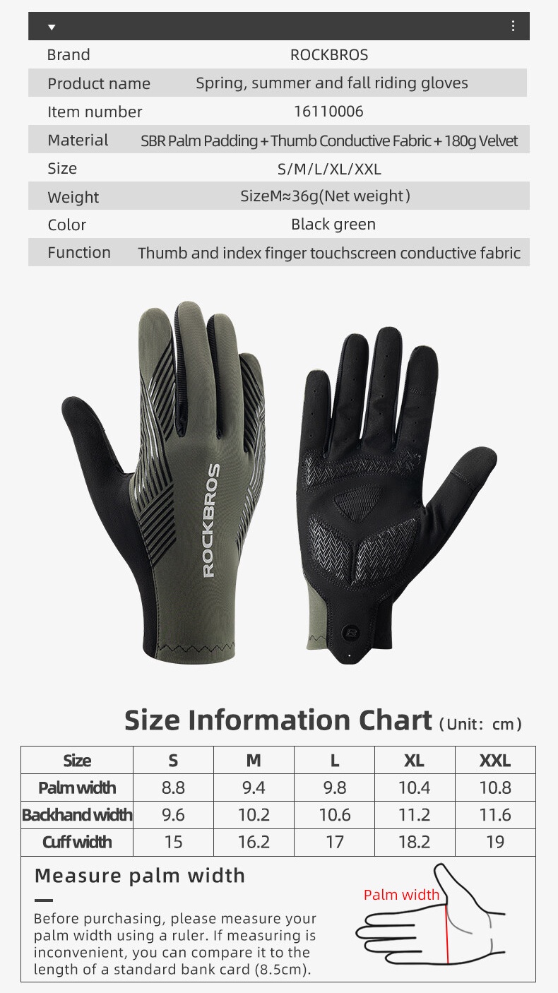 ROCKBROS Cycling Gloves Spring Autumn Breathable Elastics Anti-slip ...
