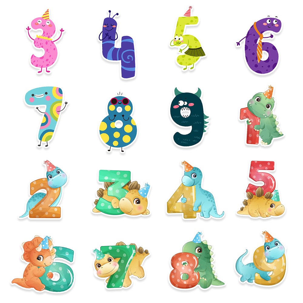MUYA 48pcs Cartoon Number Stickers Cute Animal Stickers Waterproof ...