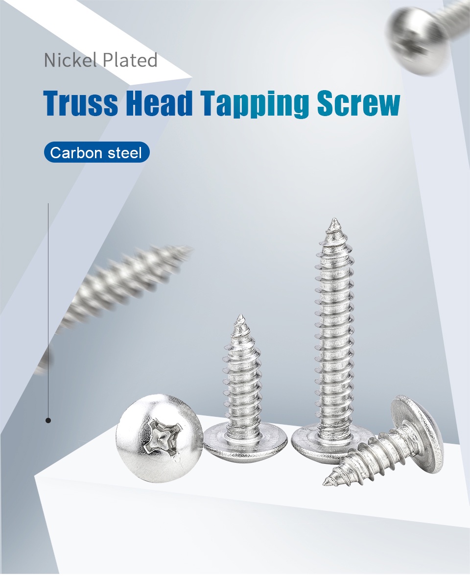NINDEJIN Cross Recessed Truss Head Self Tapping Screws M5 M6 Nickel Plated Phillips Mushroom ...