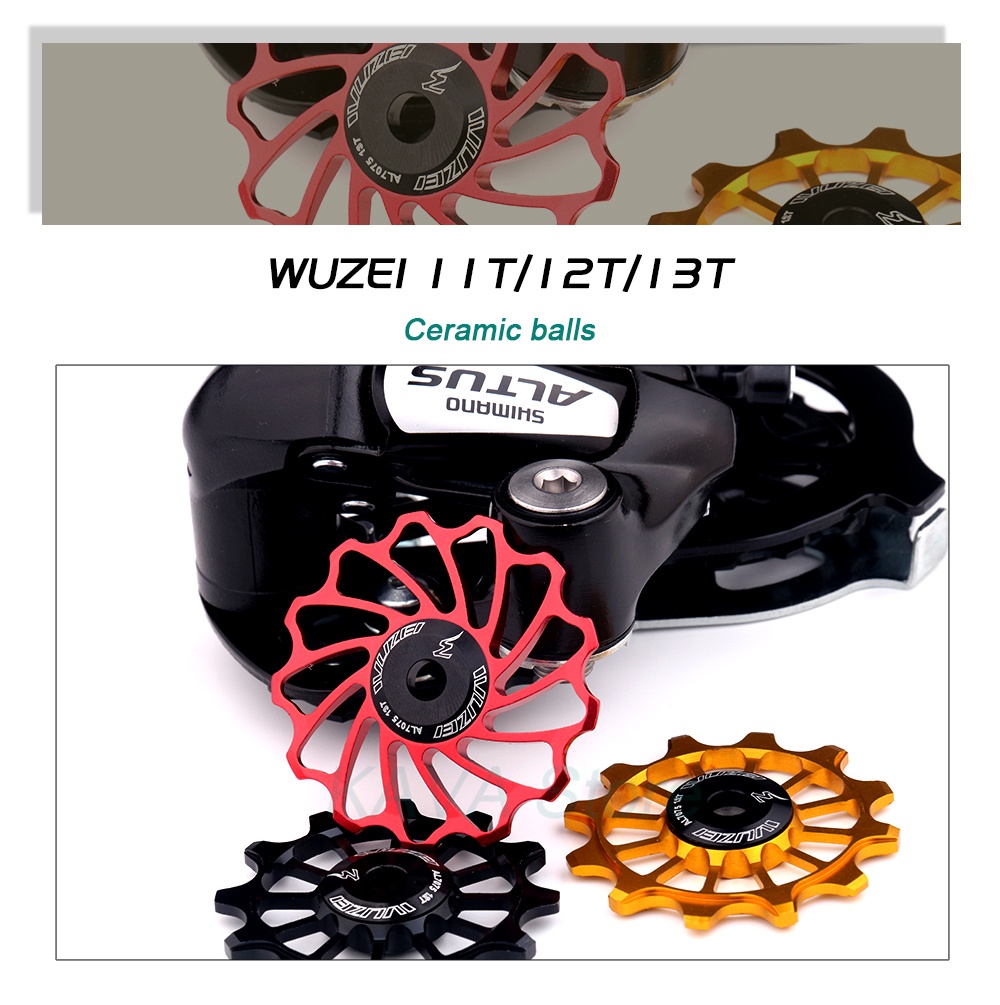 WUZEI 1PCS MTB/Road Bike Ceramic Pulley Aluminum Alloy Rear Derailleur 11T 12T 13T Guide Wheel ...