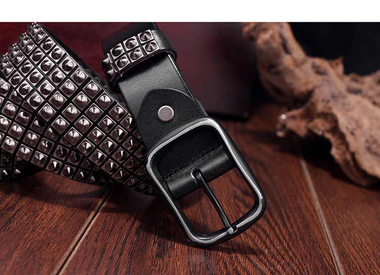2023 Luxury Metal Rivet Punk Hip-Hop Belt NEW Genuine Leather mens ...