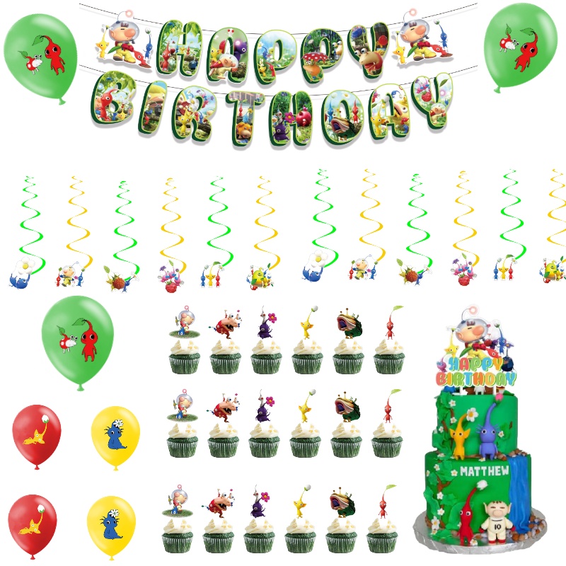 Pikmin-4 Birthday Balloon Kit Flags 18pcs Balloons 12pcs Inserts 1 ...